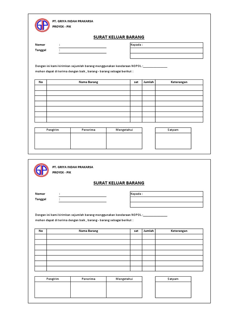 Form Surat Keluar Barang | PDF