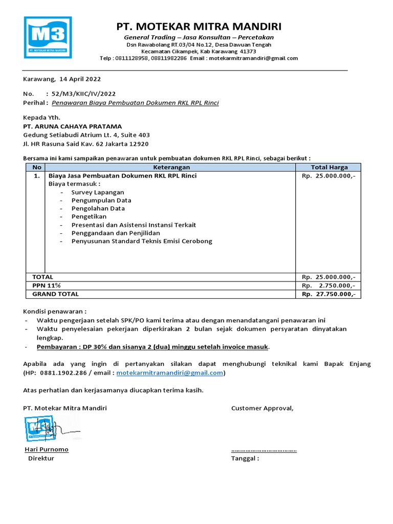 Penawaran Pembuatan Dokumen RKL RPL | PDF | Bisnis | Teknologi & Rekayasa