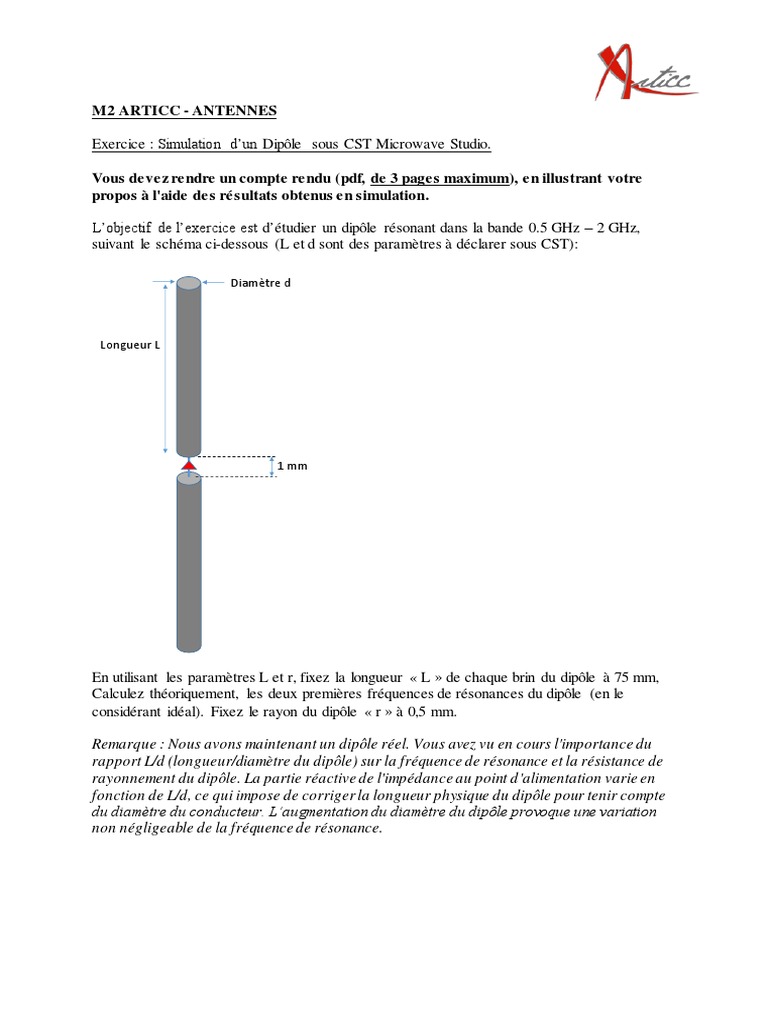 Exercice Dipole CST | PDF | Antenne (Radio) | Électrodynamique