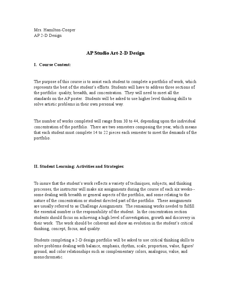 Ap Studio Art 2-d Design Syllabus | PDF | Homework | Drawing