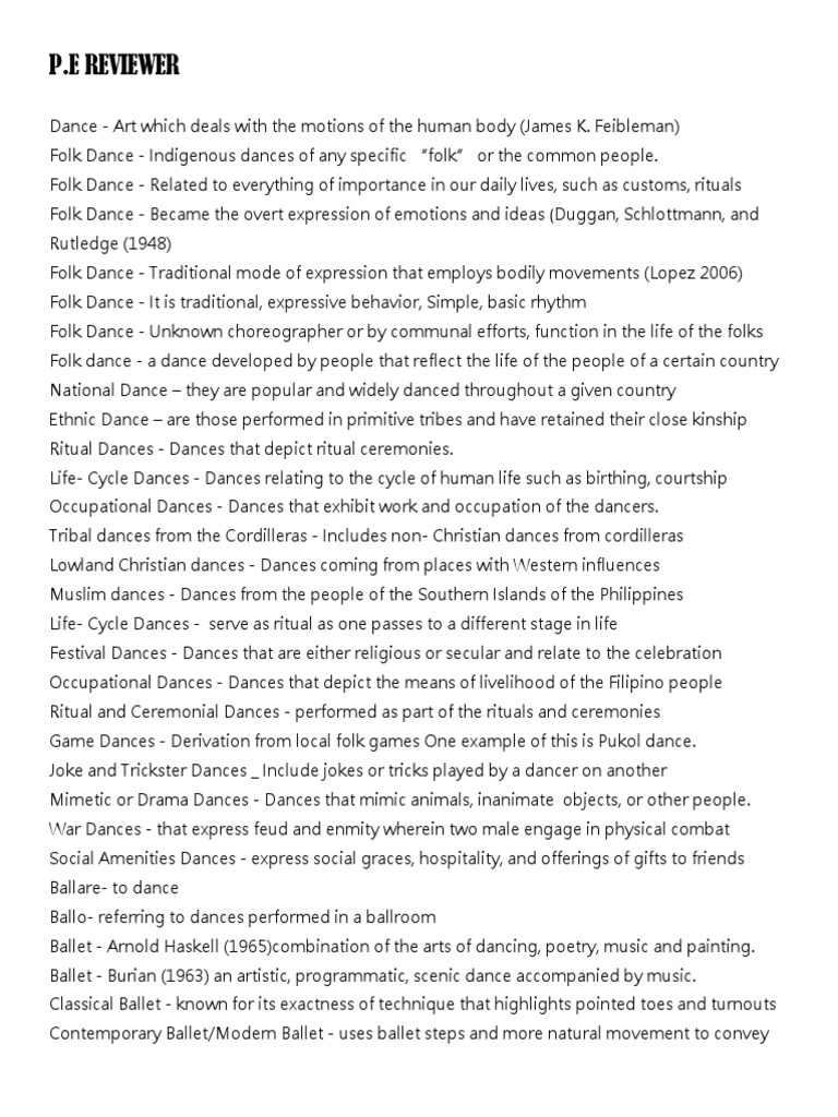 P.E Reviewer | PDF | Dances | Performing Arts