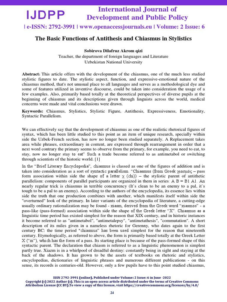The Basic Functions of Antithesis and Chiasmus in Stylistics | PDF | Syntax | Linguistics