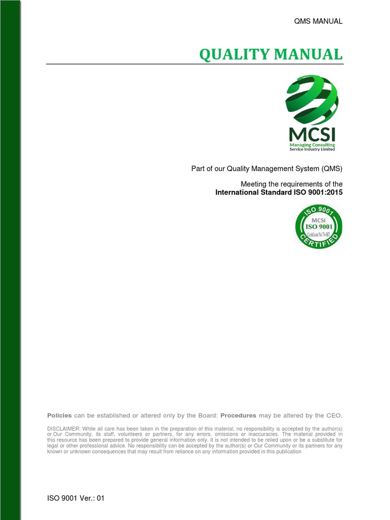 ISO 9001:2015 Quality Manual | PDF | Iso 9000 | Quality Management System