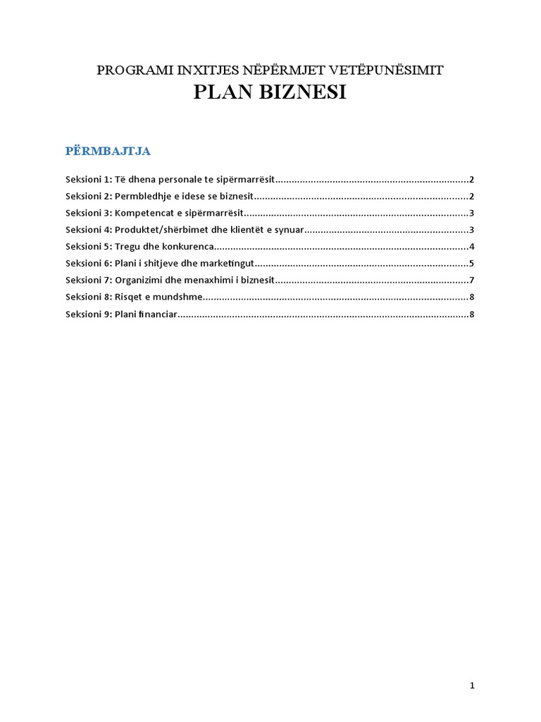 Formati I Planit Te Biznesit 1 | PDF