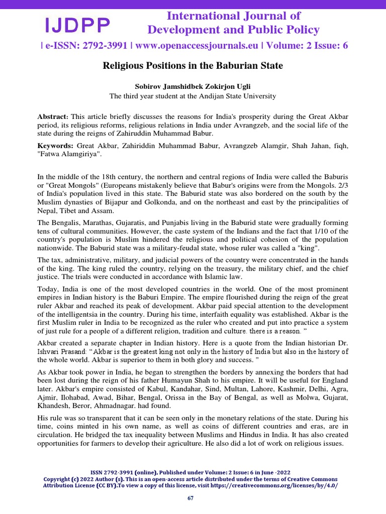 Religious Positions in The Baburian State | PDF | Asia