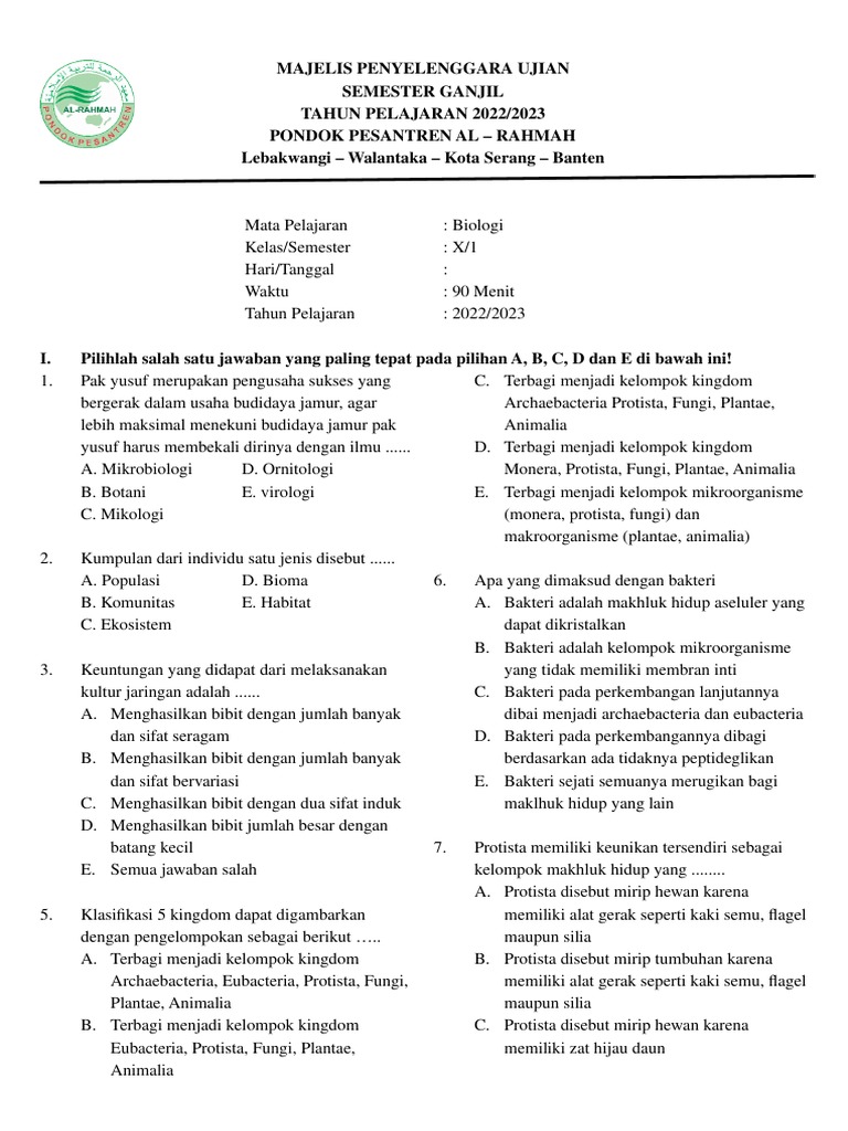 SOAL PAS BIO X 2223 Ganjil | PDF