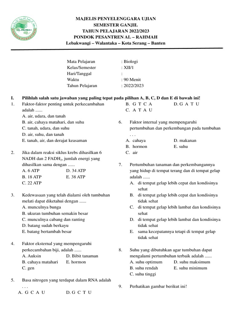 SOAL BIO XII 2223 Ganjil | PDF