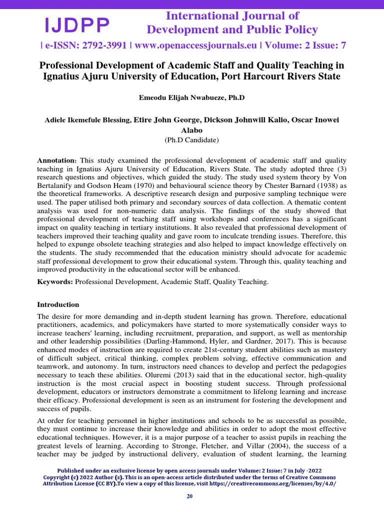 Professional Development of Academic Staff and Quality Teaching in ...