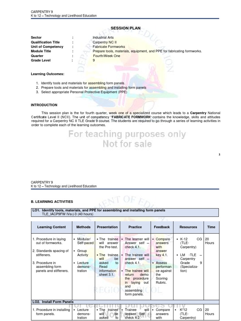Carpentry NC II: Formwork Fabrication Guide | PDF | Carpentry | Learning