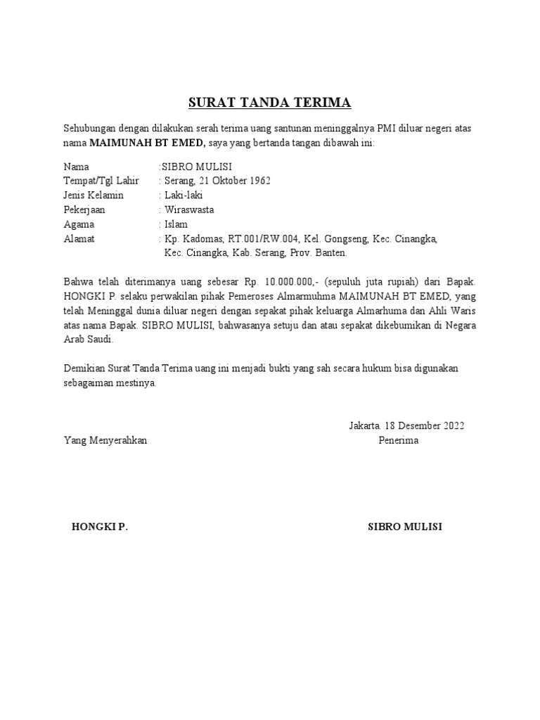 Surat Tanda Terima | PDF