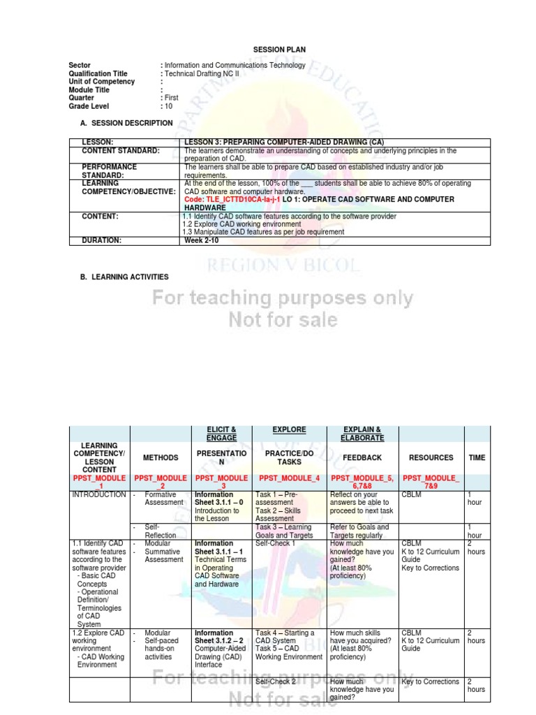 Edited - 3a-SESSION-PLAN-TD10-QTR1-LESSON-3CA-1 | PDF | Computer Aided ...