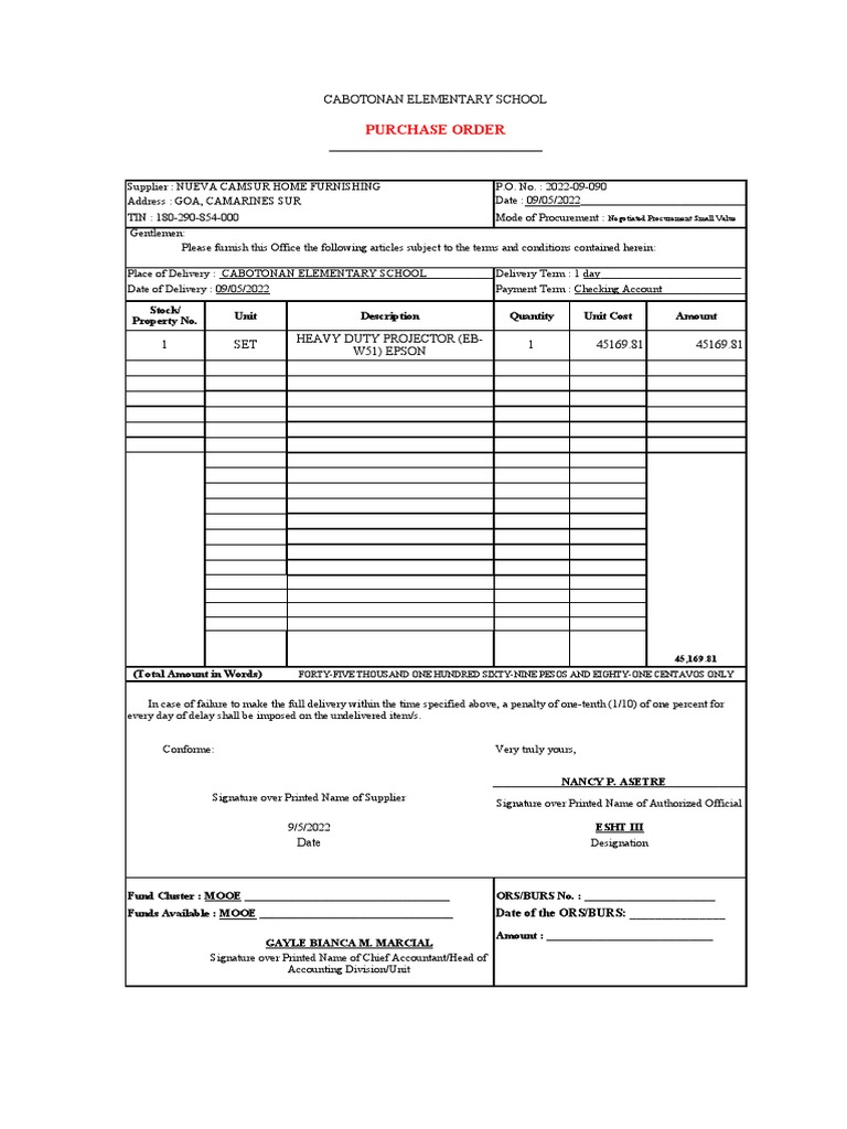 School Purchase Order for Tarpaulin | PDF | Business | Economies