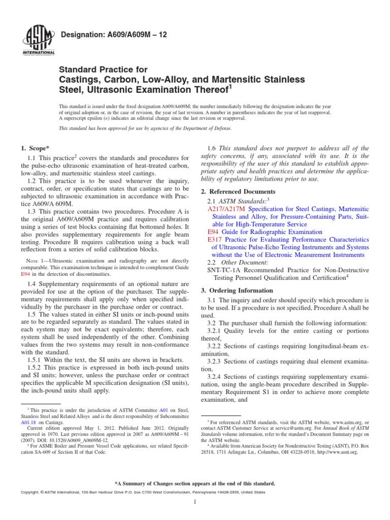 Astm A609 A609m 20121583229033494 | PDF | Ultrasound | Calibration