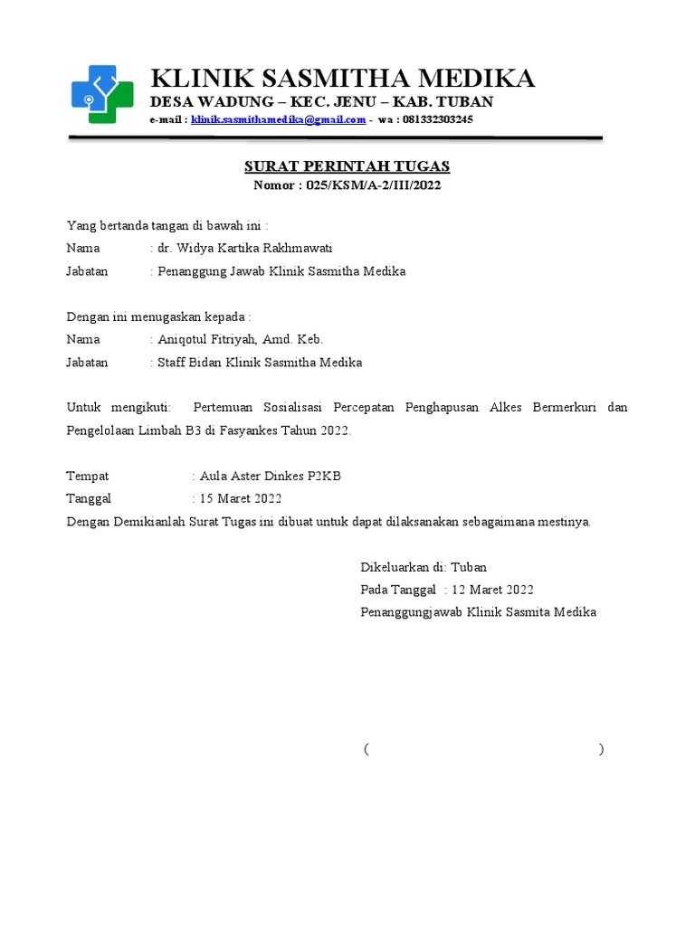 Surar Perintah Tugas Klinik | PDF | Pengelolaan Keuangan & Uang