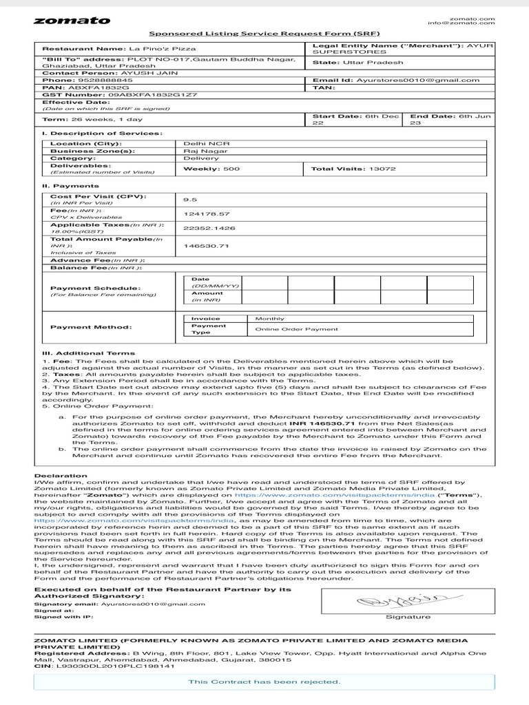 Zomato Sponsored Listing Service Request | PDF | Private Law | Justice