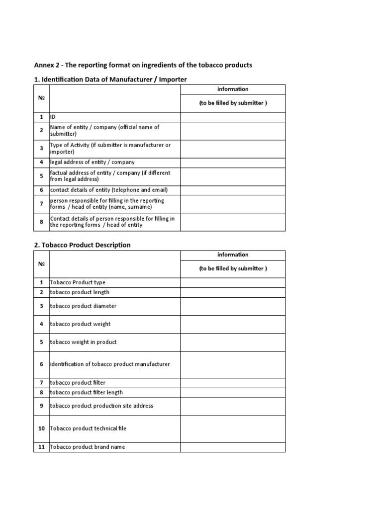 The Reporting Format On Ingredients of The Tobacco Products | PDF ...