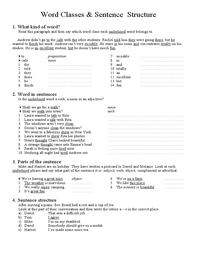 Word Classes Exercises | PDF | Verb | Semantic Units