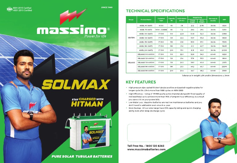 Massimo 100ah Solar Tubular Battery | PDF