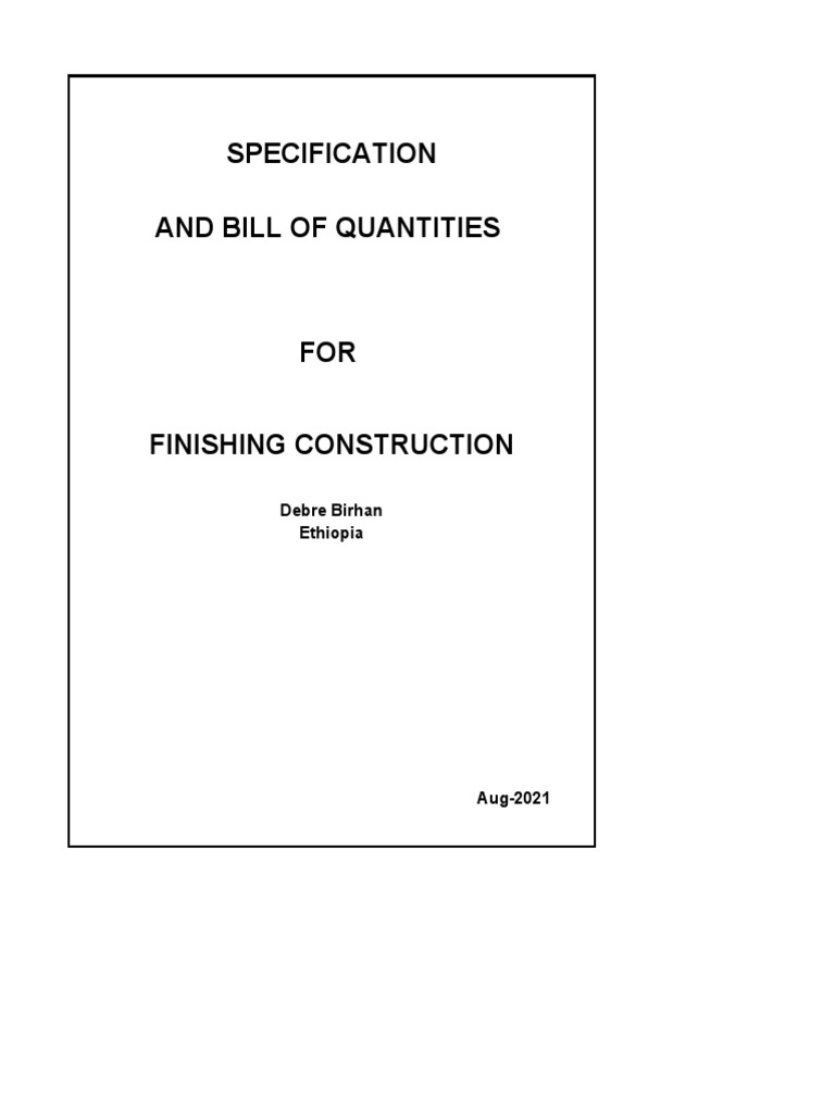 Specification and Bill of Quantities: Debre Birhan Ethiopia | PDF | Tile | Materials