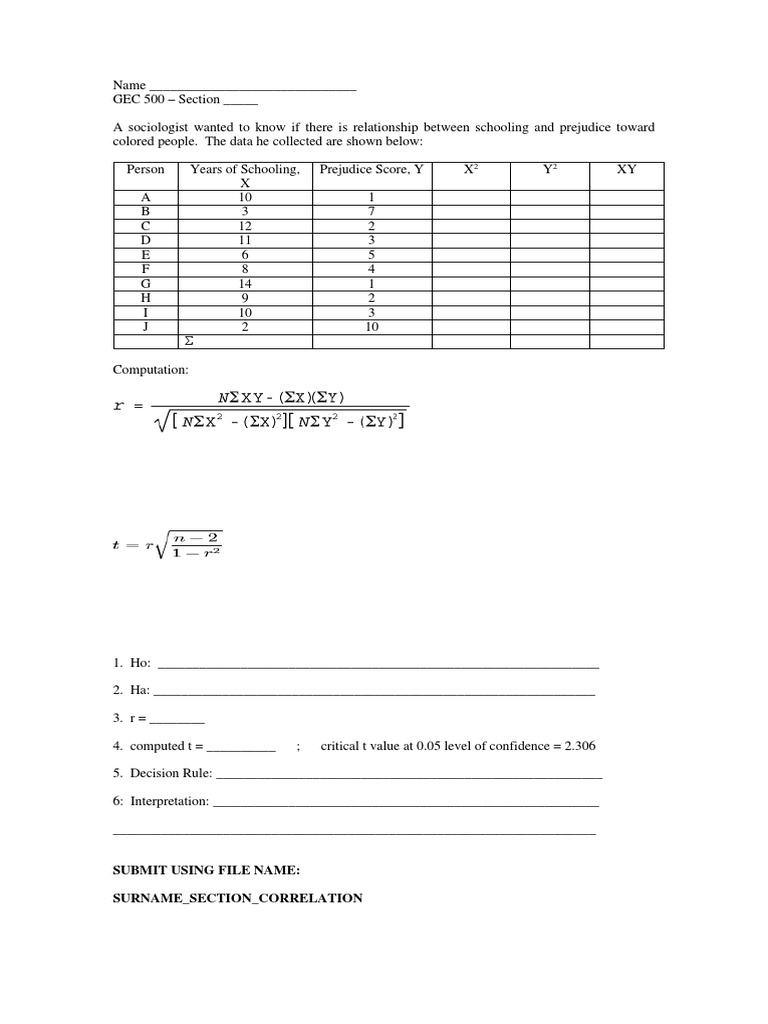 Seatwork - Correlation | PDF