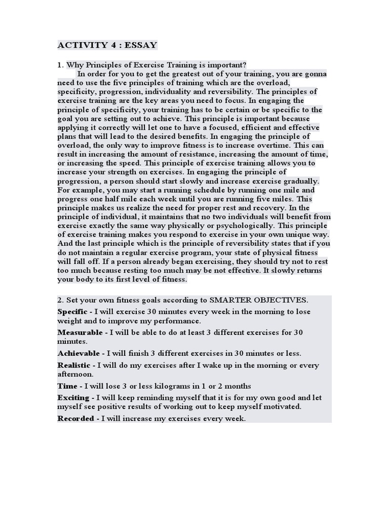 ACTIVITY 4 Essay - PE & HEALTH | PDF | Physical Fitness | Psychology