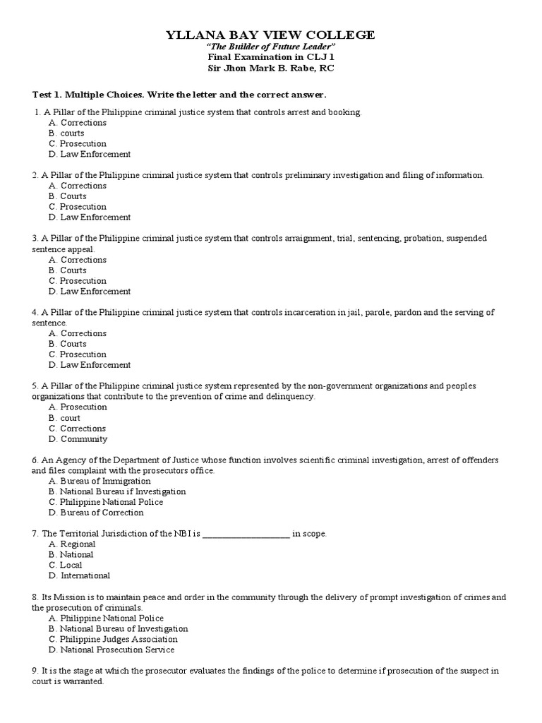 CLJ 1 Final Exam | Download Free PDF | Jurisdiction | Prosecutor
