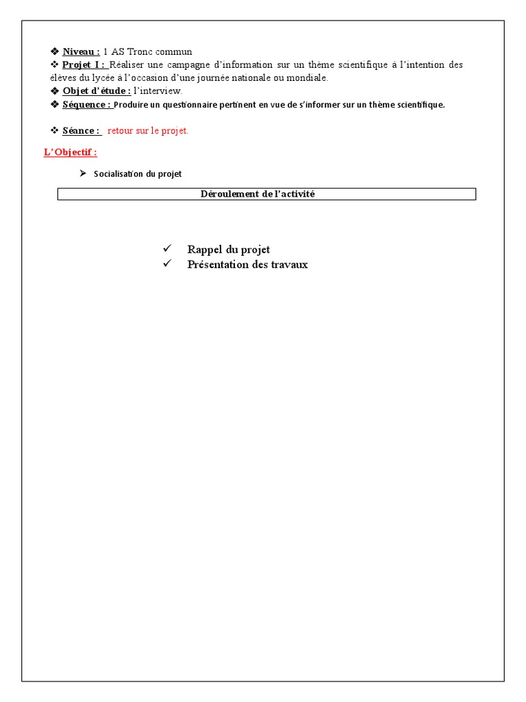 Retour Sur Le Projet 1as 2 | PDF | Sciences sociales