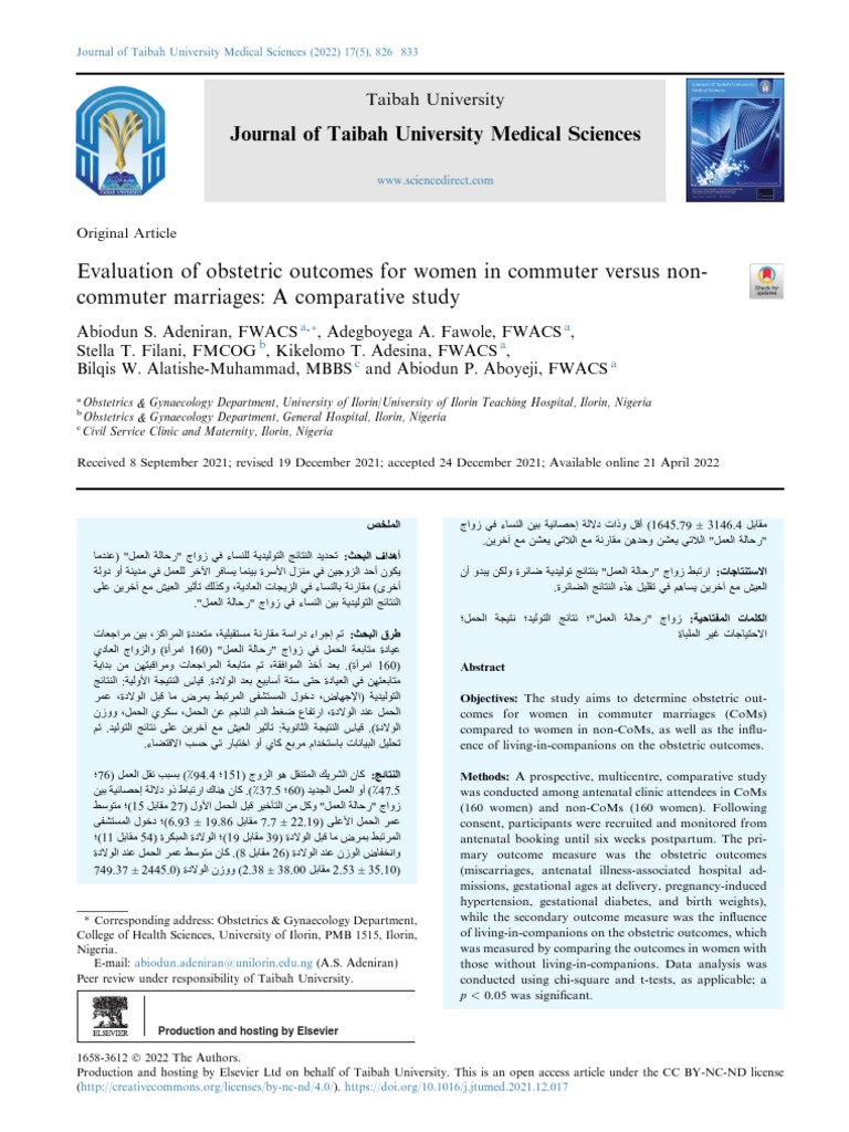Commuter Marriage - Obstetric Outcome | PDF | Childbirth | Pregnancy