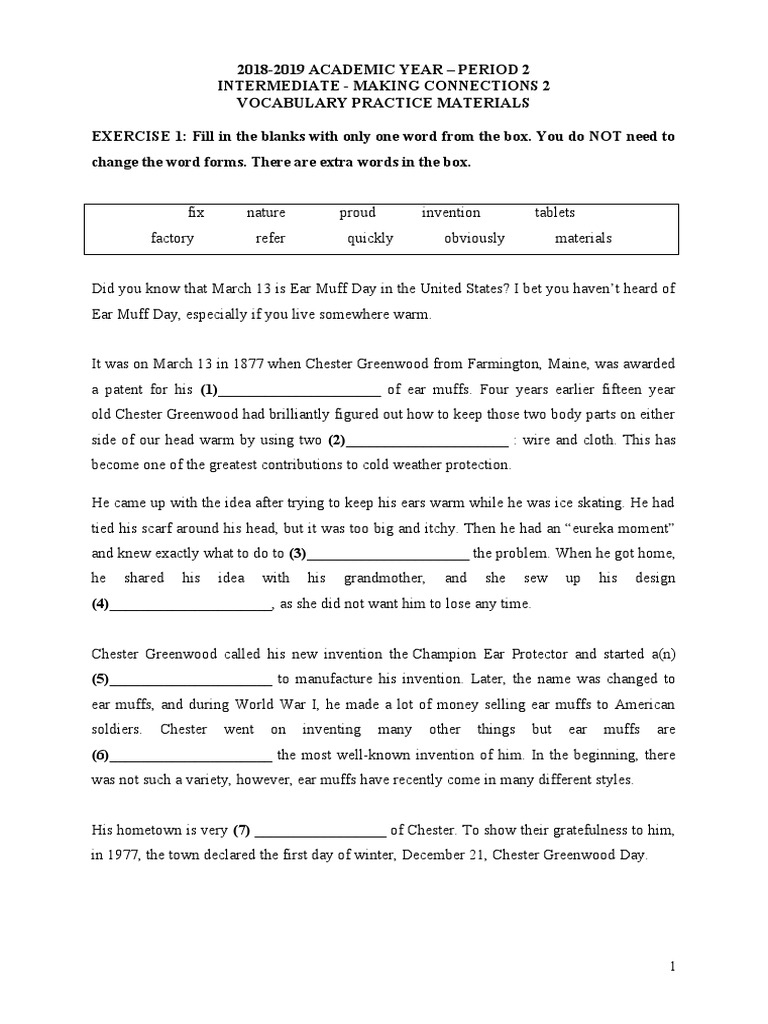 Period 2 - Week 7 - Vocabulary Exercise 1 | PDF