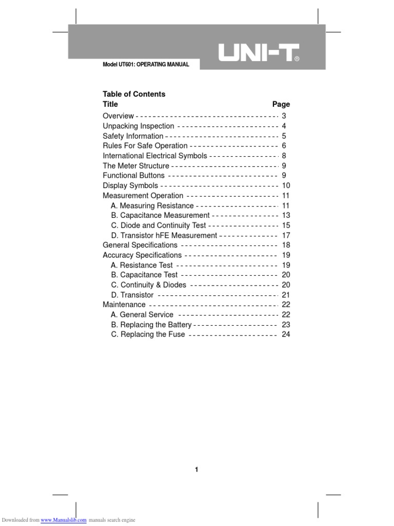 UNI-T UT601 - Operating Manual (En) | PDF | Capacitor | Diode