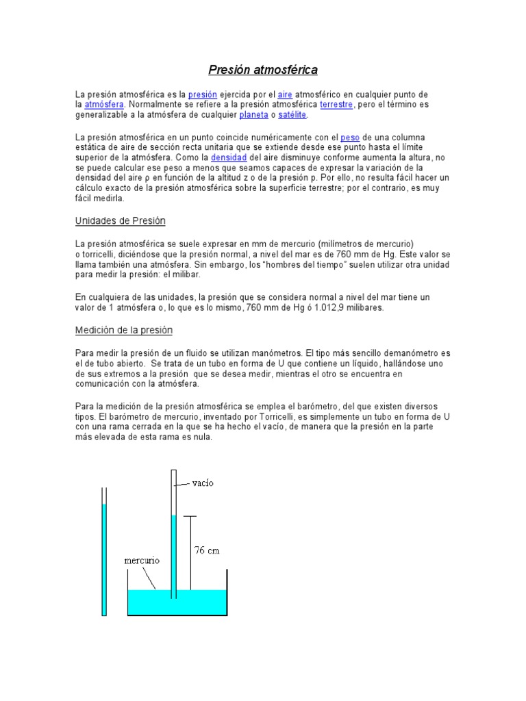 Medición y Ejemplos de Presión Atmosférica | PDF | Presión atmosférica ...