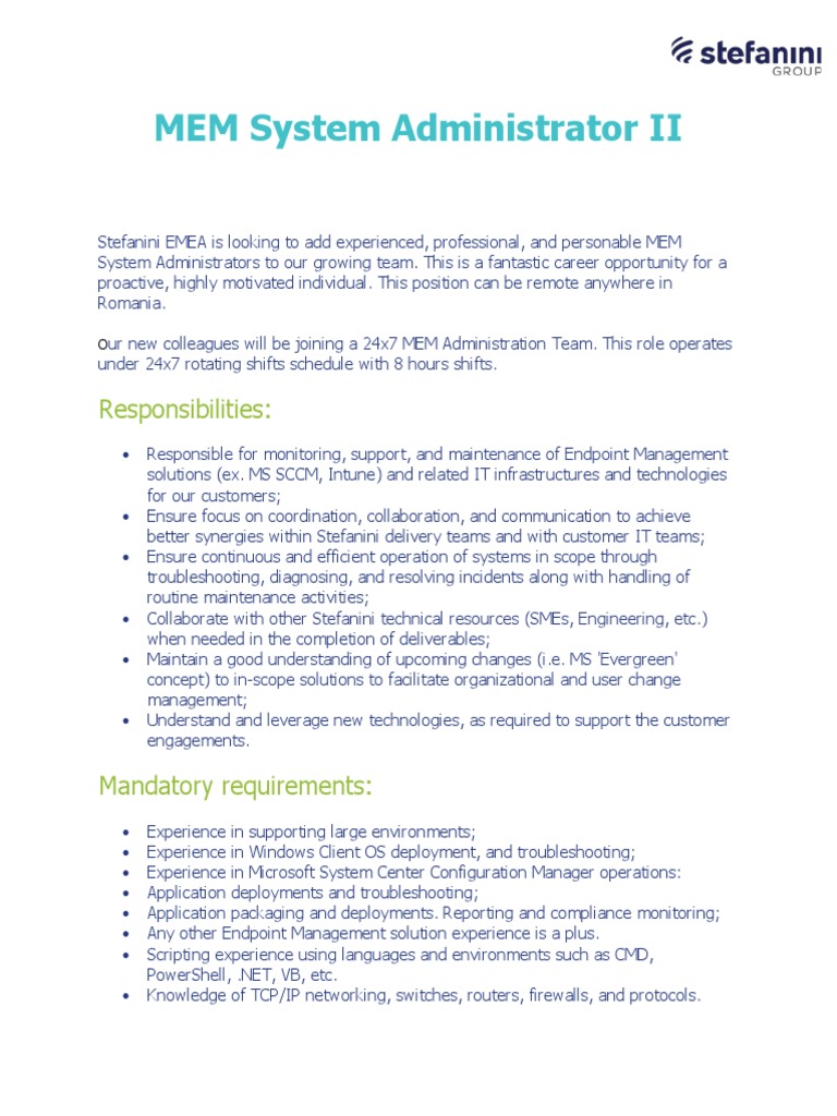 MEM System Administrator II (1) - 1 | PDF | System Administrator ...