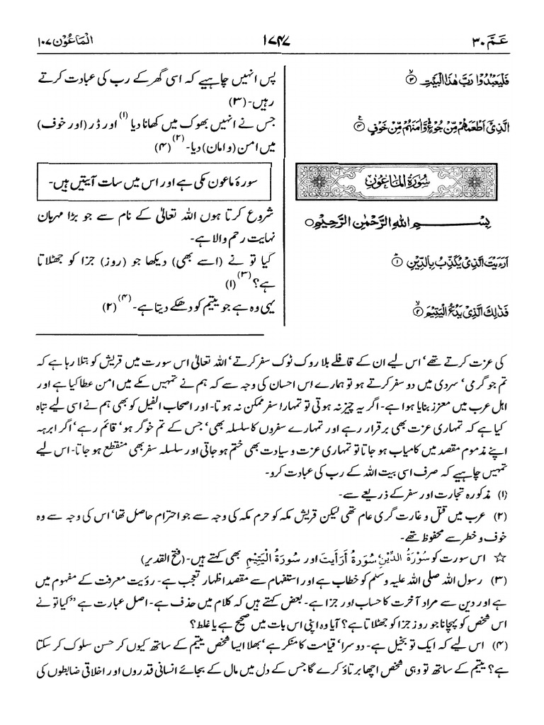 Surah 107 Al Maun With Urdu Translation Tafsir Meaning | PDF