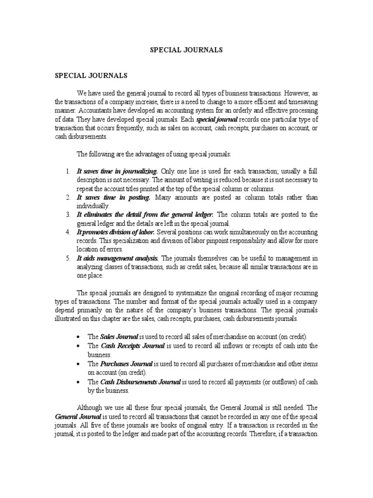 Special journals streamline accounting transactions | PDF | Debits And ...