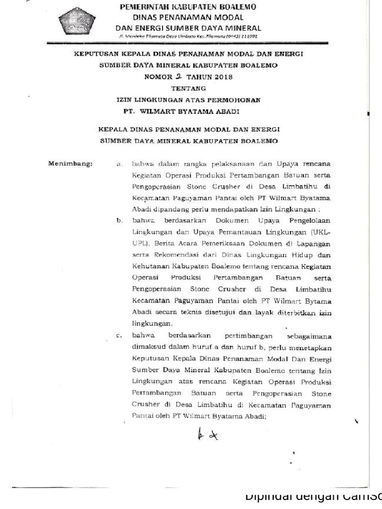 Izin Lingk. IUP OP PT WBA | PDF