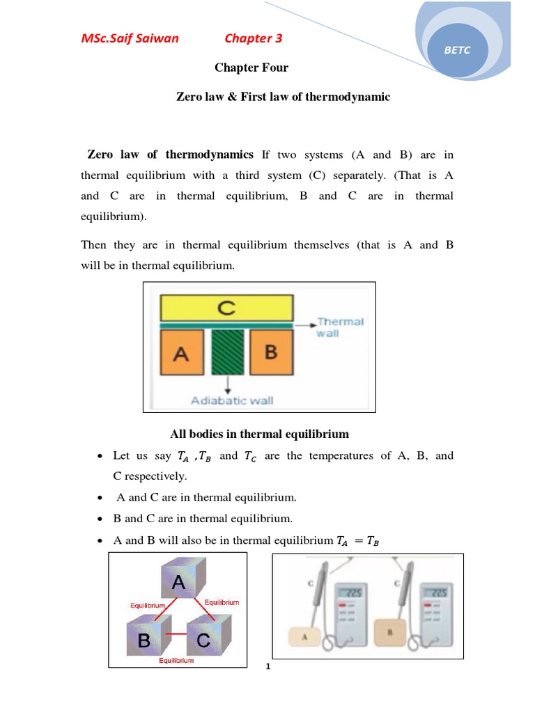 MSC - Saif Saiwan Chapter 3: Chapter Four Zero Law & First Law of Thermodynamic | PDF | Heat ...