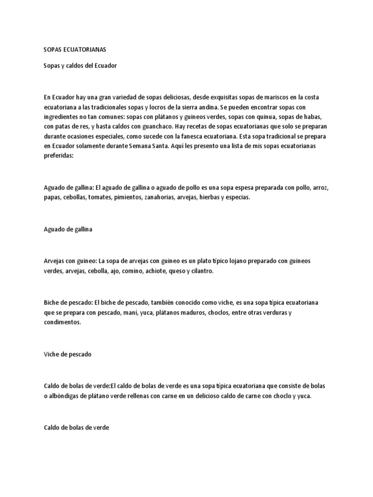SOPAS ECUATORIA-WPS Office | PDF | Sopa | Alimentos
