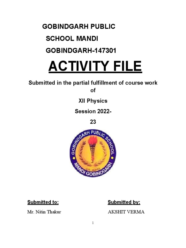 Activity File: Gobindgarh Public School Mandi GOBINDGARH-147301 | PDF