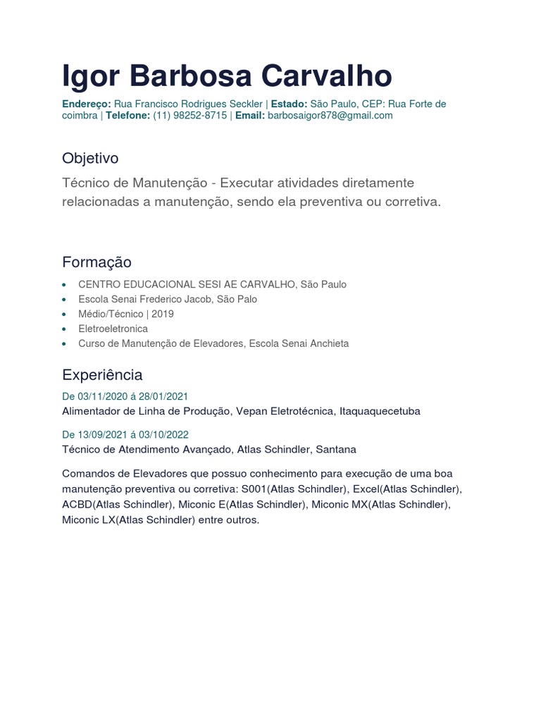 Currículo Igor Barbosa Carvalho | PDF