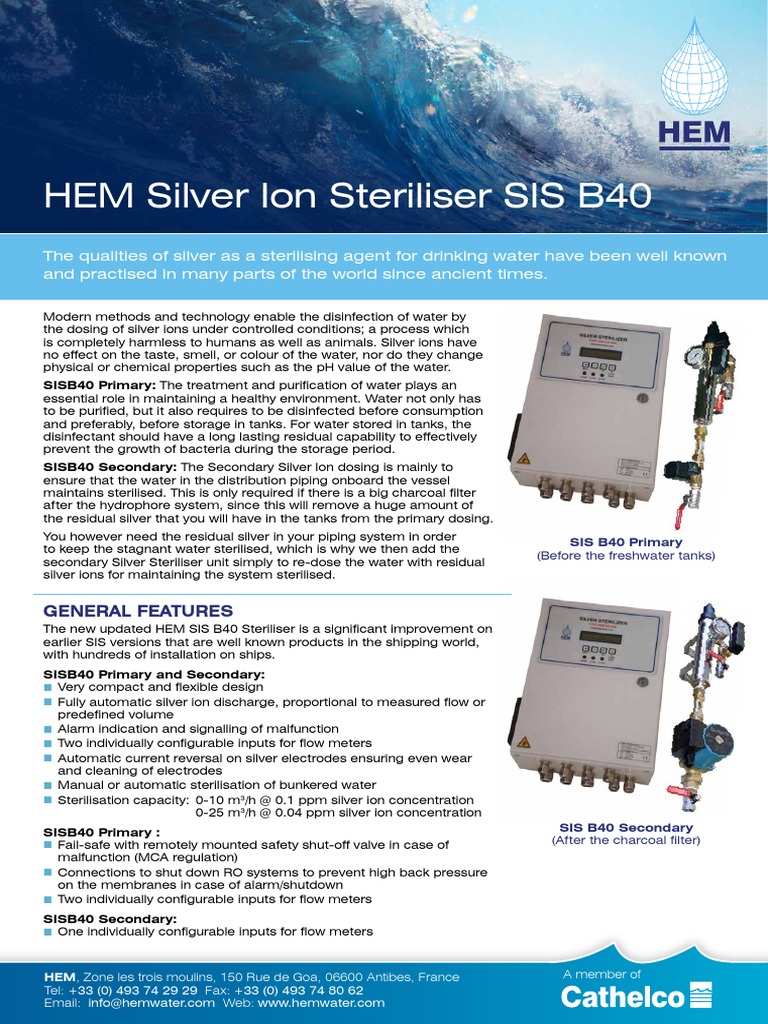 HEM Silver Ion Steriliser SIS B40-R1 | PDF | Water | Water Purification
