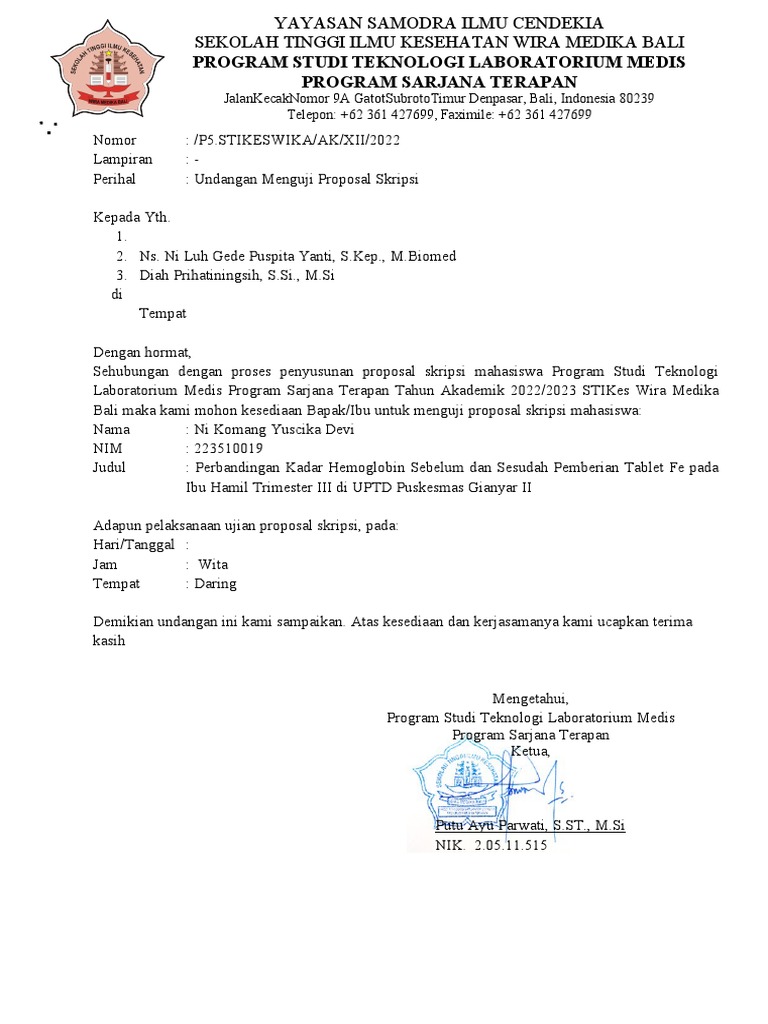 Undangan Ujian Proposal Winda Utami | PDF