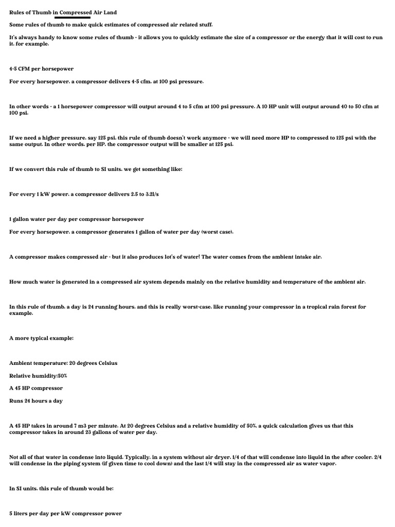 Compressor Rules of Thumb | PDF