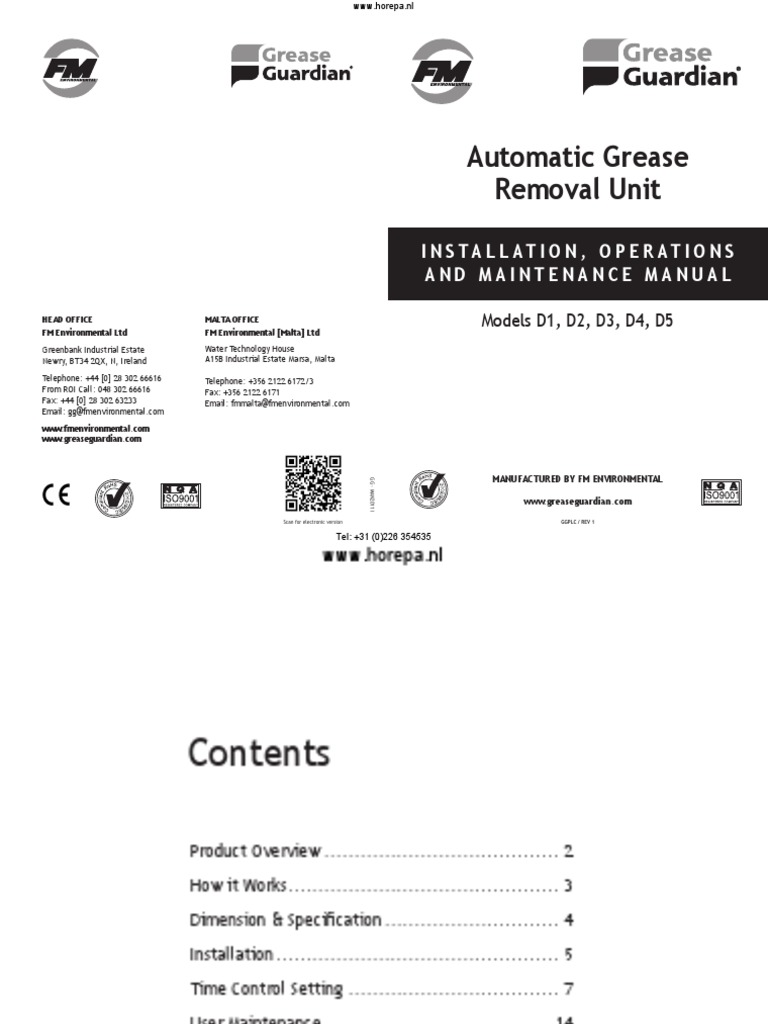 GREASE GUARDIAN - Operations Manual | PDF | Manufactured Goods | Equipment