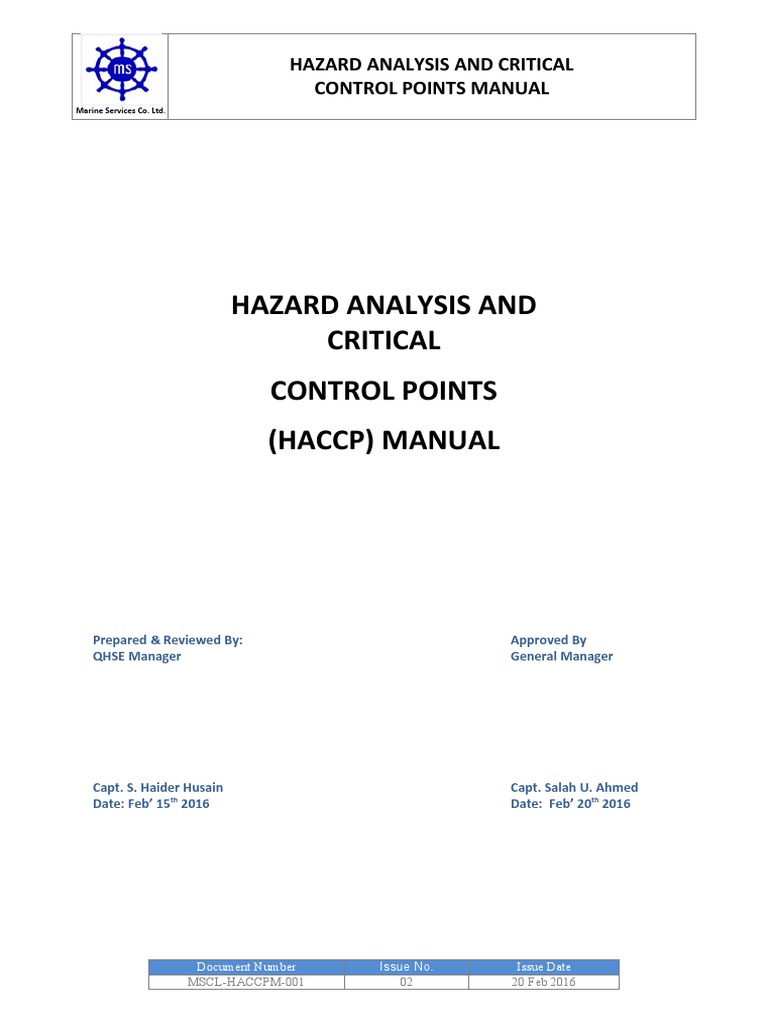 MSCL - HACCP Manual | PDF | Hazard Analysis And Critical Control Points | Foods