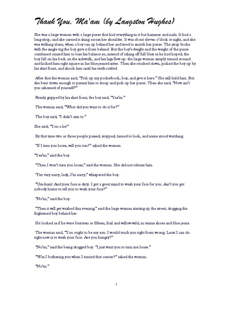 Thank You Ma'Am by Langston Hughes | PDF