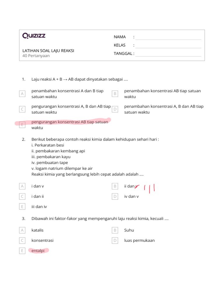 LATIHAN Soal Laju Reaksi | PDF