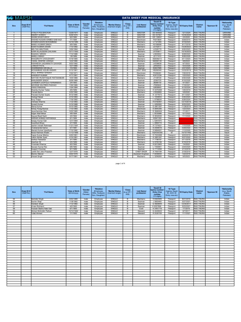 Data Sheet For Medical Insurance | PDF