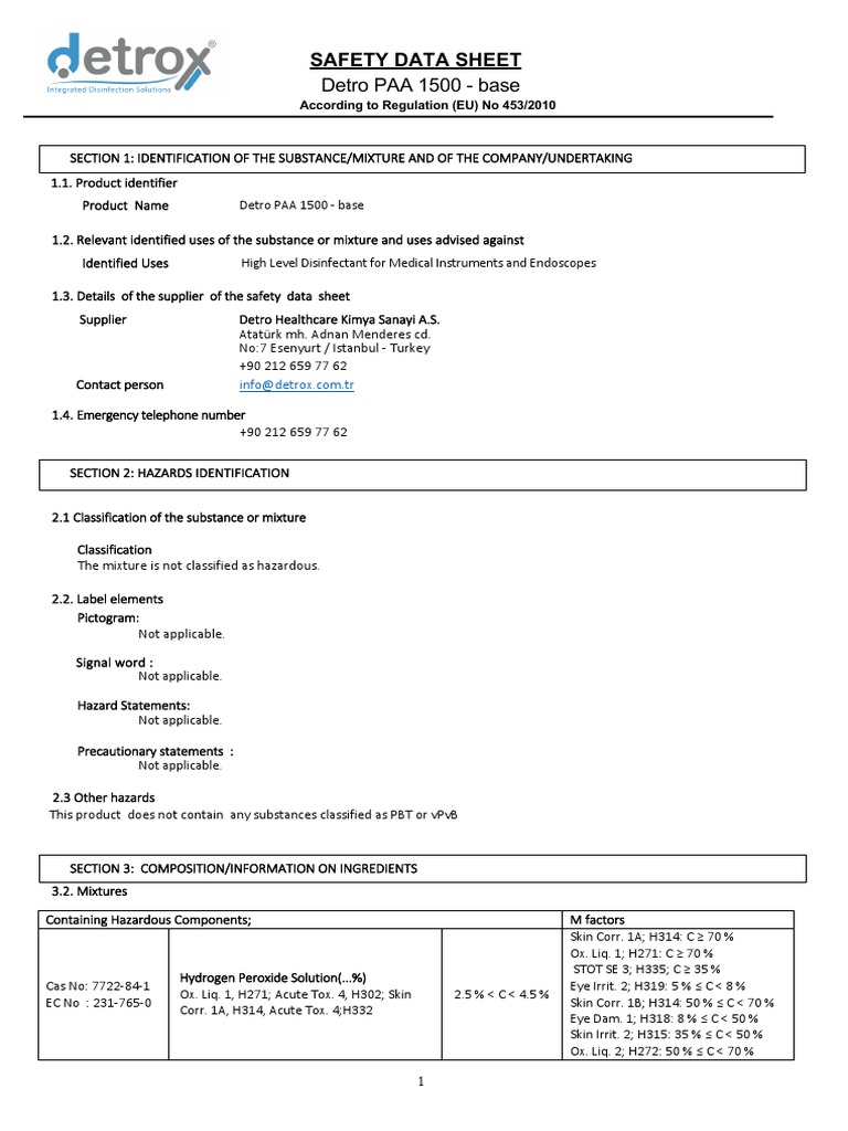 Detro Paa 1500 Sds | PDF | Dangerous Goods | Occupational Safety And Health