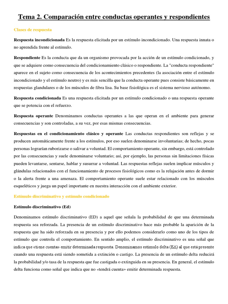Tema 3. Comparacioìn Entre Conductas Operantes y Respondientes | PDF ...