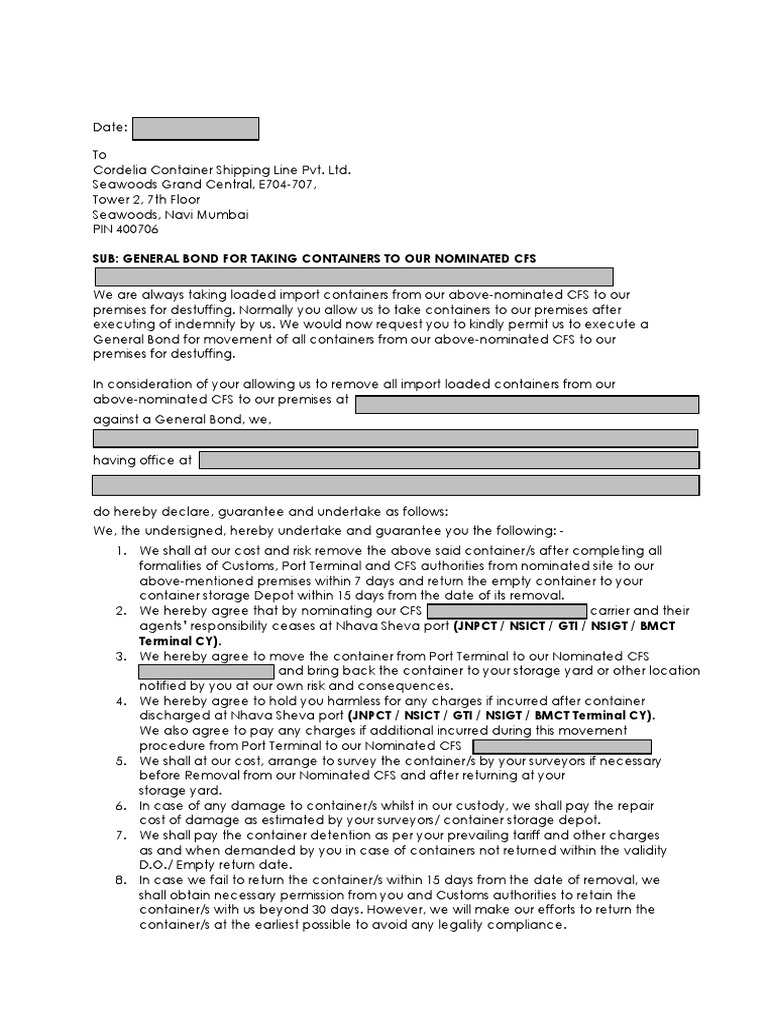 General Bond for Container Movement | PDF | Common Law | Government